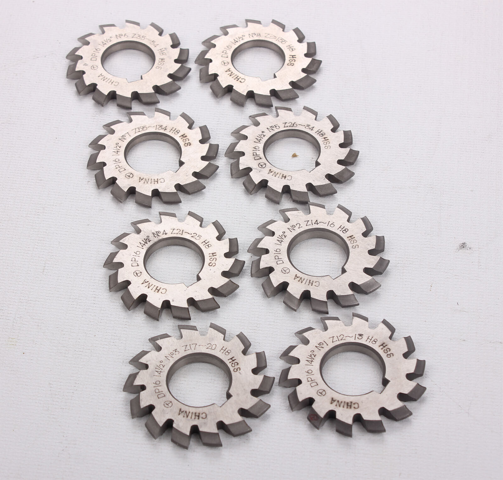8 Pcs/Set Involute Gear Cutter DP8 DP10 DP16 DP20 DP22 PA14-1/2 HSS 8H ...