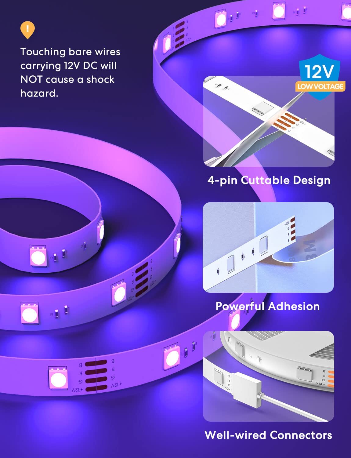 Smart LED Strip Lights, 32.8ft WiFi RGB Light Strip, Works with Apple ...