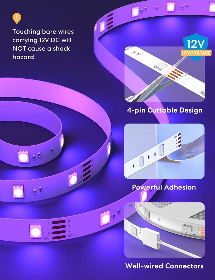 Smart LED Strip Lights, 32.8ft WiFi RGB Light Strip, Works with Apple ...