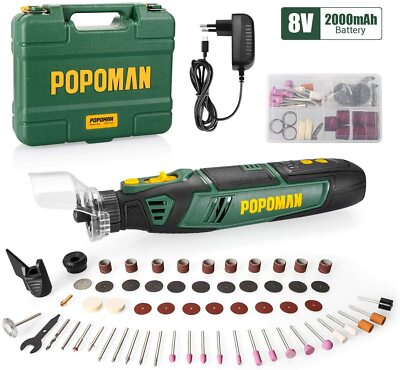 Cordless Rotary Tool Kit, POPOMAN 8V 2.0Ah Li-ion Battery, USB-C Cable ...