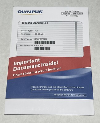 Olympus Software cellSens Standard Full Version 4.1 CS-ST-V4.1 *License ...