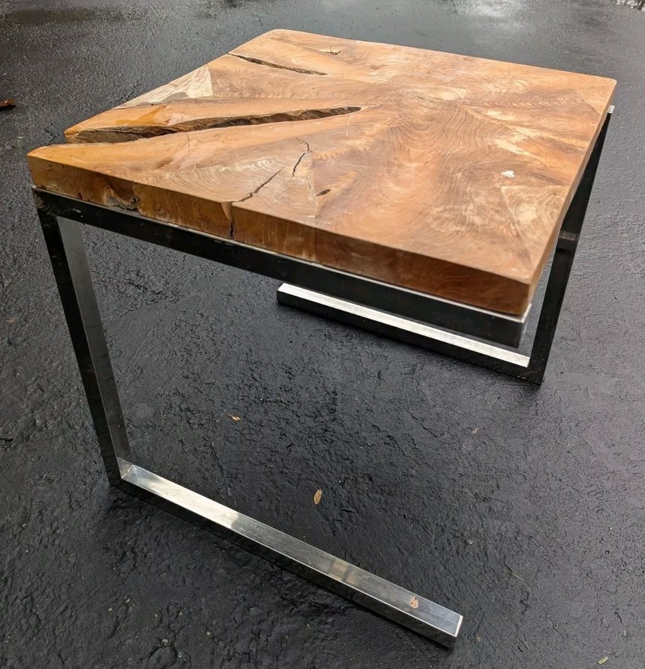 Natural Teak Wood Slab Table Top Live Edge Modern Coffee Side Table End ...