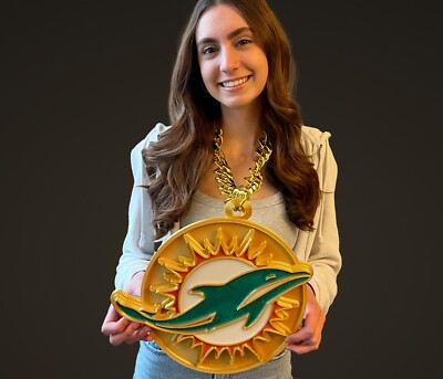 New Huge Gold Miami Dolphins Fan Chain Necklace Plastic Epoxy Art | eBay