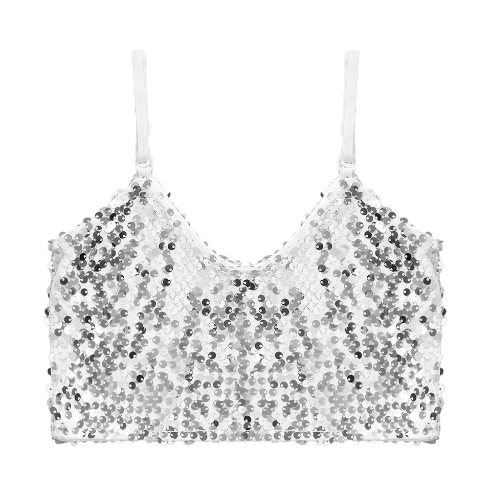 Kids Girls Stylish Adjustable Spaghetti Shoulder Straps Shiny Sequins ...