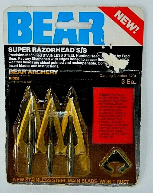NOS Bear Archery Super Razorhead S/s Broadheads & AUX Blades 3pk 145gr ...