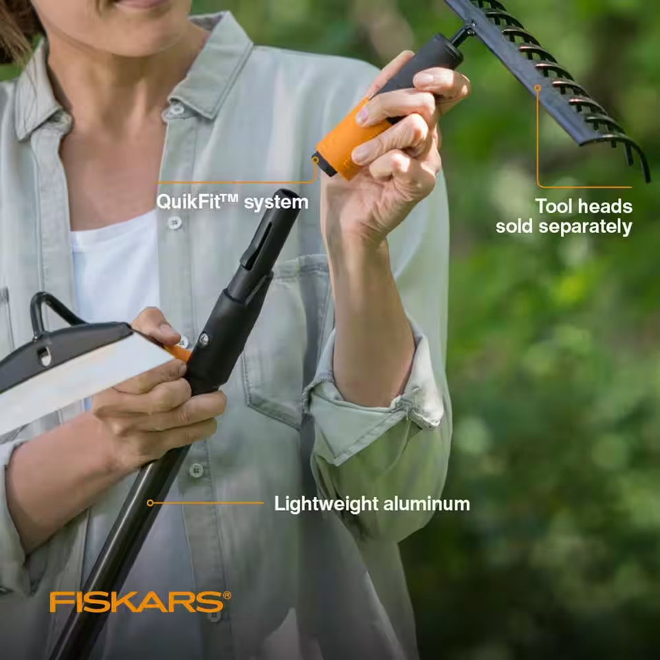 Fiskars QuikFit Garden Handle, Multi Tool, Interchangeable Heads 61 In ...
