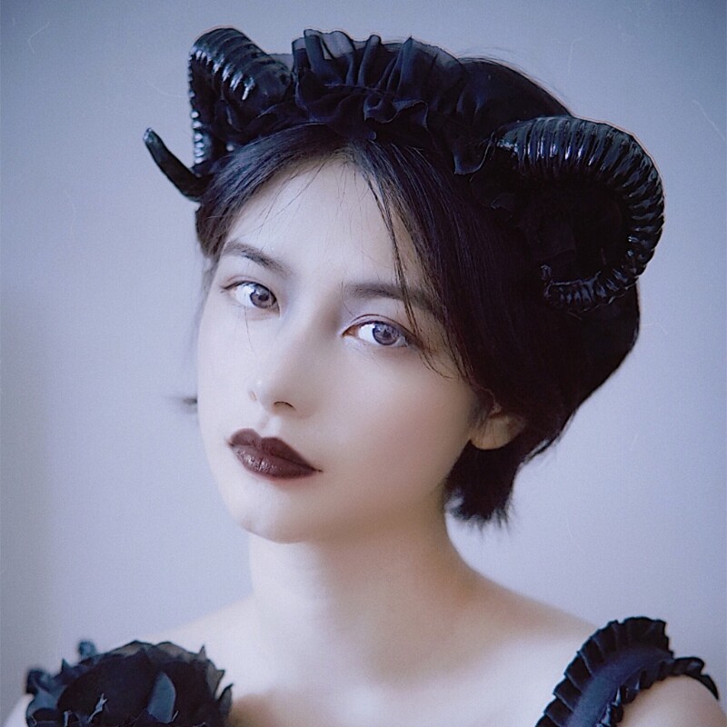 Gothic Sheep Horn Headdress Ruffle Lace Headband for Girls Halloween ...