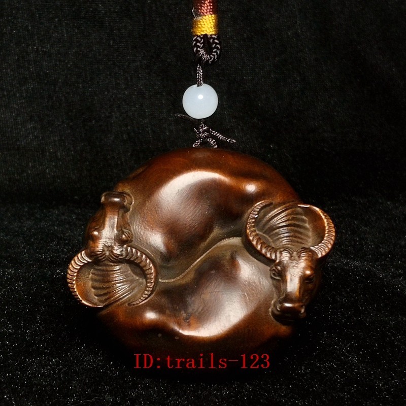 2 Inch Old Chinese boxwood hand carved Two cow Figure statue netsuke ...