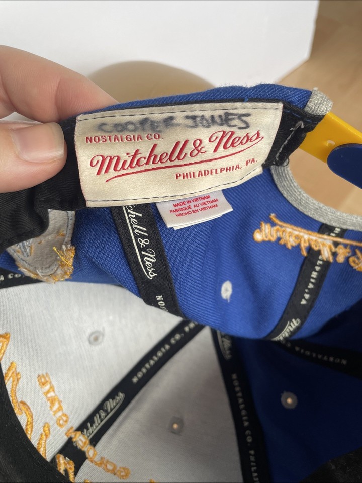 Mitchell Ness Golden State Warriors Blue Hat Yellow Script Vintage Look ...