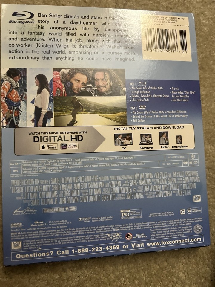 The Secret Life of Walter Mitty 2014 Blu-ray/DVD Target Digibook W/ J-Card OOP 24543899471| eBay