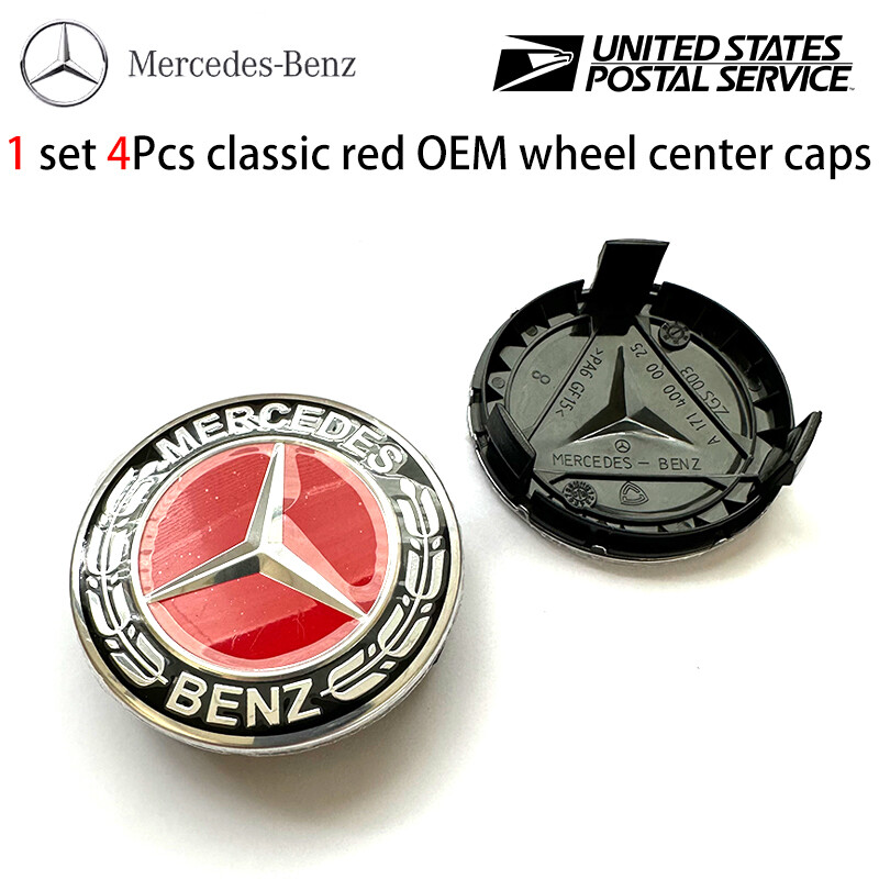 4X For Mercedes Benz Supercharged Center Caps RED Wheel Hub Caps 75mm ...