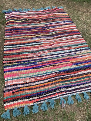 Hand Braided Multi Color Striped Area Rug Approx 4.5’ X 6’ Cotton ...