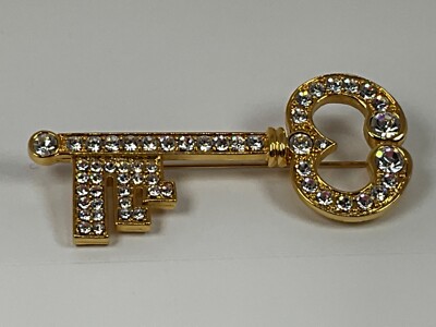 Vintage Monet Gold Tone Yellow Rhinestone Skeleton Key Brooch Pin | eBay
