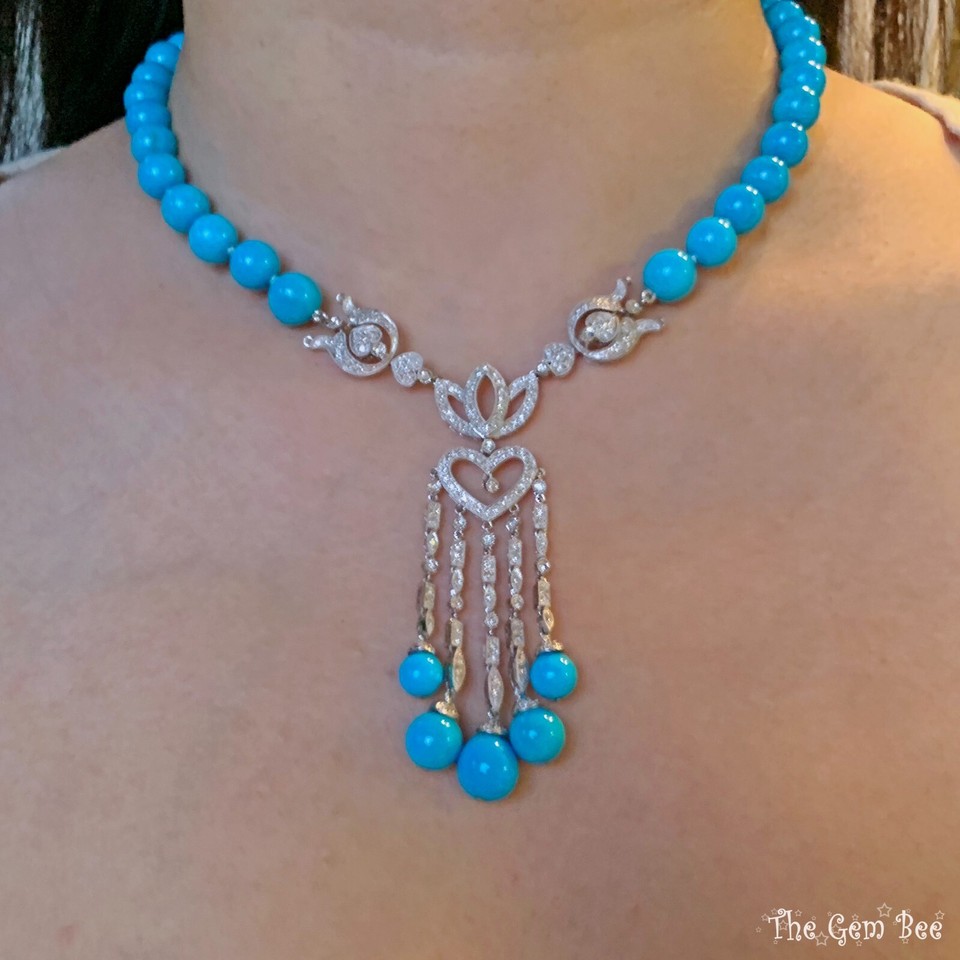 GIA Sleeping Beauty Turquoise 16.5" necklace 14k Solid White Gold ...