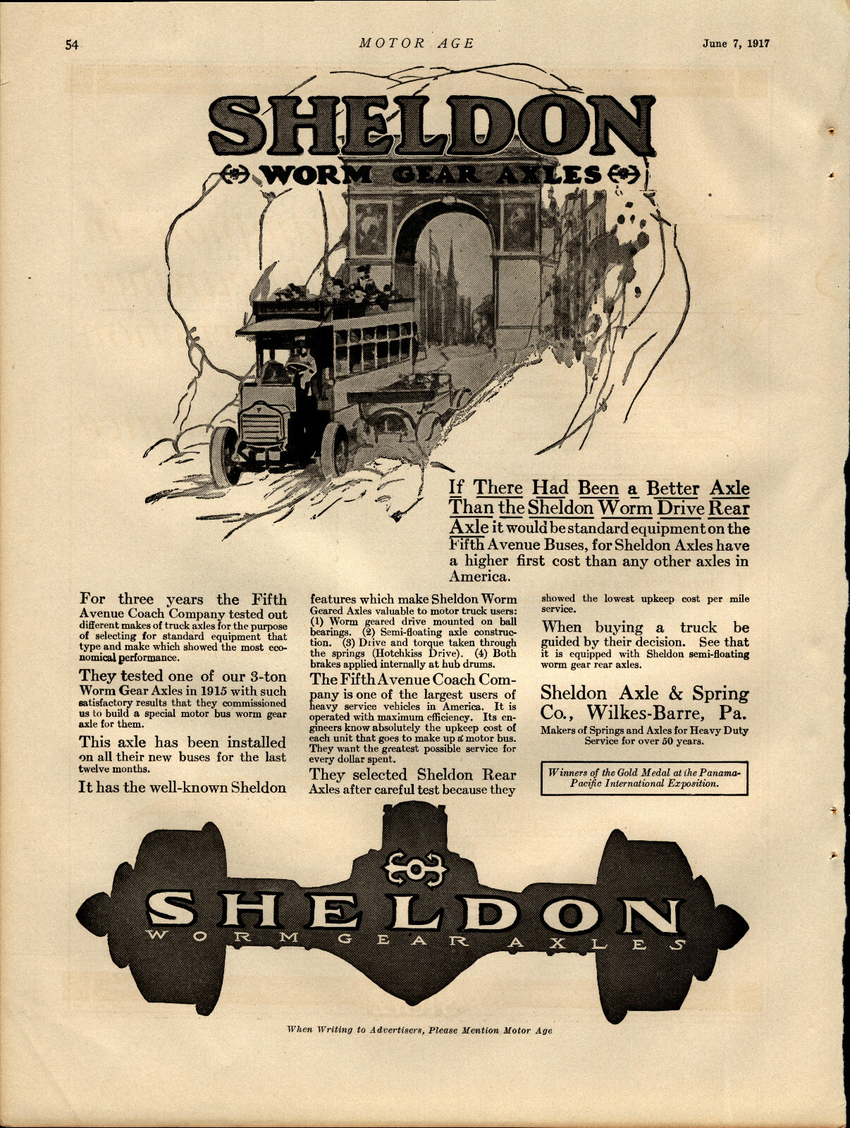 1917 Sheldon Axle & Spring Co. Advertisement: Wilkes Barre ...