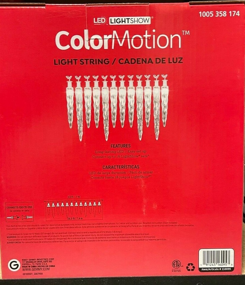 Gemmy Lightshow Color Motion 24 Count White Deluxe LED Christmas Icicle ...