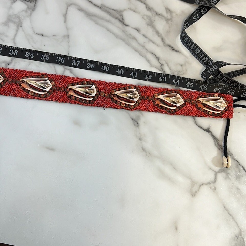 Vintage Coral Shell Beaded Belt Womens Size OS Large Red Black African ...