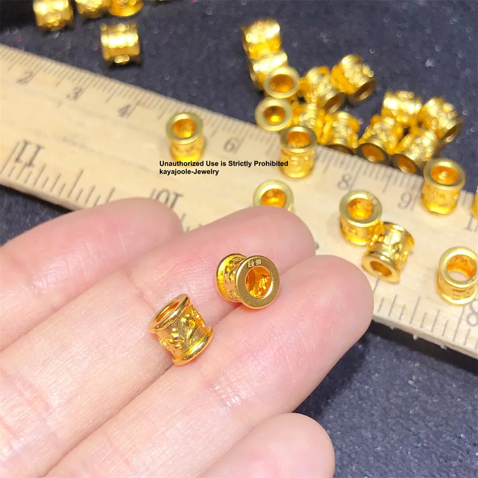 1pcs Real Pure 999 24K Yellow Gold 3D Thin Hollow Six Words Tube Bead ...