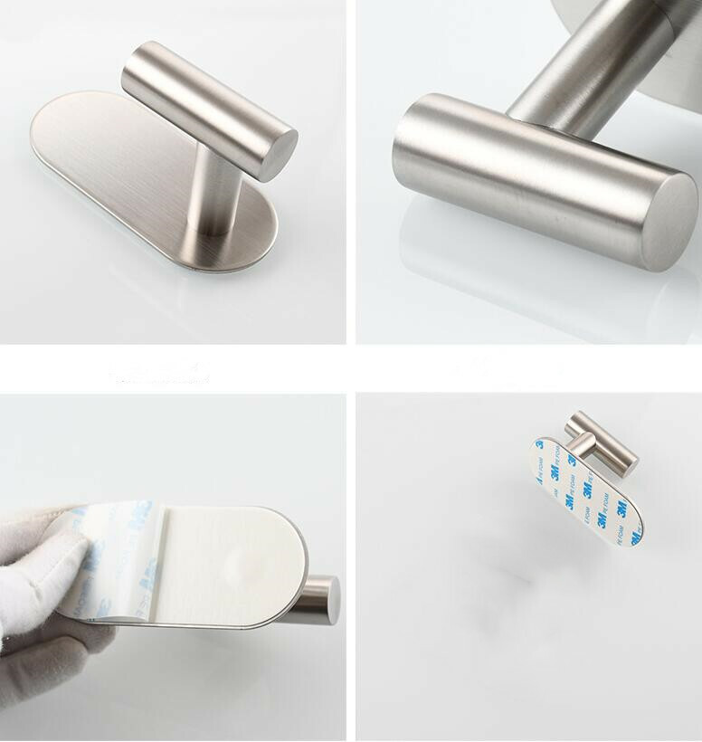 Stainless Steel Family Robe Hanging Hooks Hats Bag Key Adhesive Wall ...
