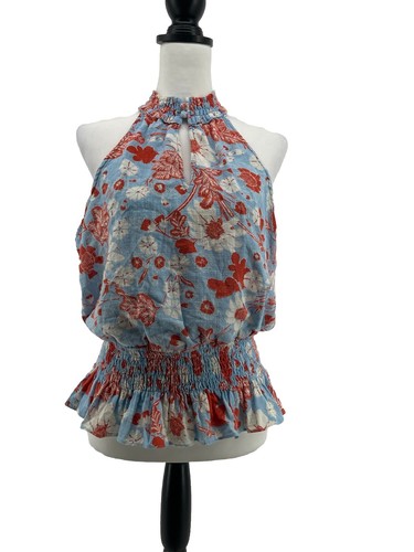 INC Halter Top Women's Large 100% Cotton Floral Beachy Boho Fairy Blue ...