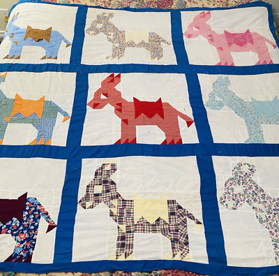 Vintage Unfinished DONKEY Giddap Quilt Top DAMAGED 80x75 Hand Stitched ...
