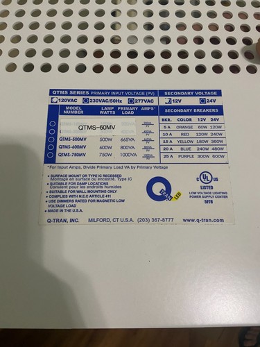 Brand New Q-Tran QTMS-60MV-120/12 60W Low Voltage Coil Transformer ...