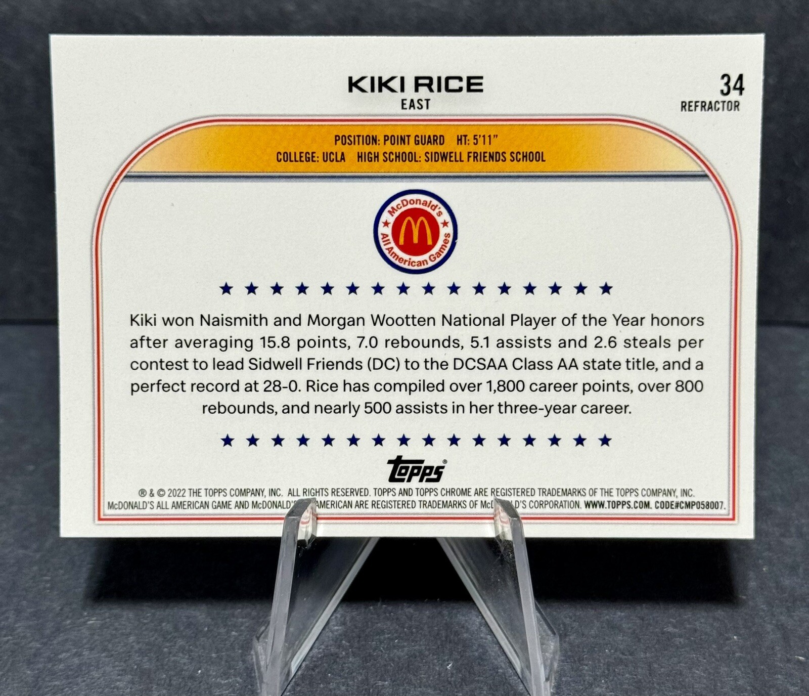 2022 Topps Chrome McDonald's All American - Refractor #34 Kiki Rice (RC ...