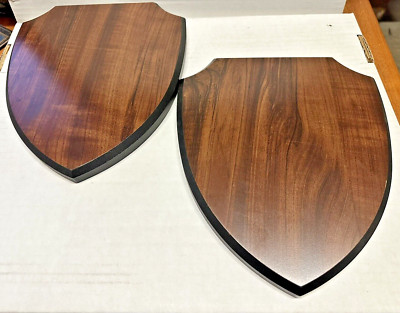 PLAQUES - Two 7.5" x 9" Walnut Finish w/Black Edge Shield Shape - NEW ...