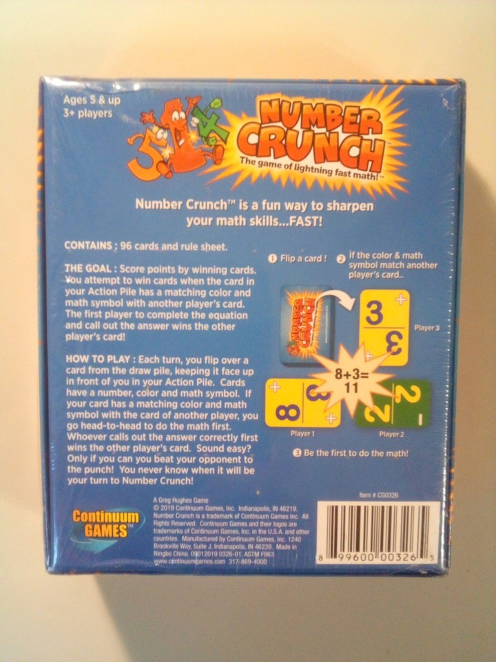 Number Crunch the game of lightening fast math Learning Game New sealed ...