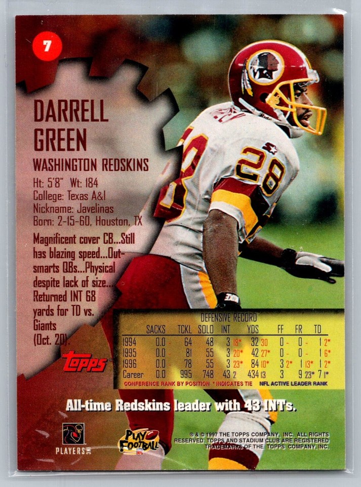 1997 TOPPS STADIUM CLUB CARD # 7 Darrell Green - Washington Redskins | eBay