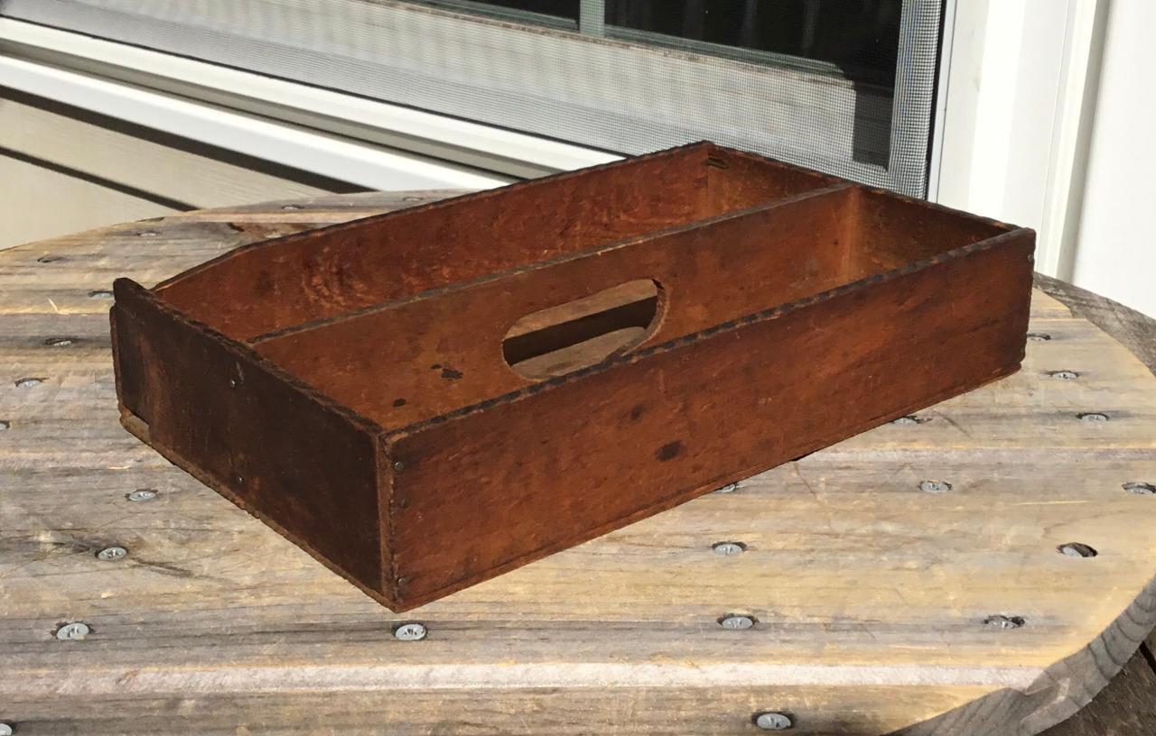 Antique Prim Utensil Cutlery Box Tray Cutout Handle Dark Aged Patina ...