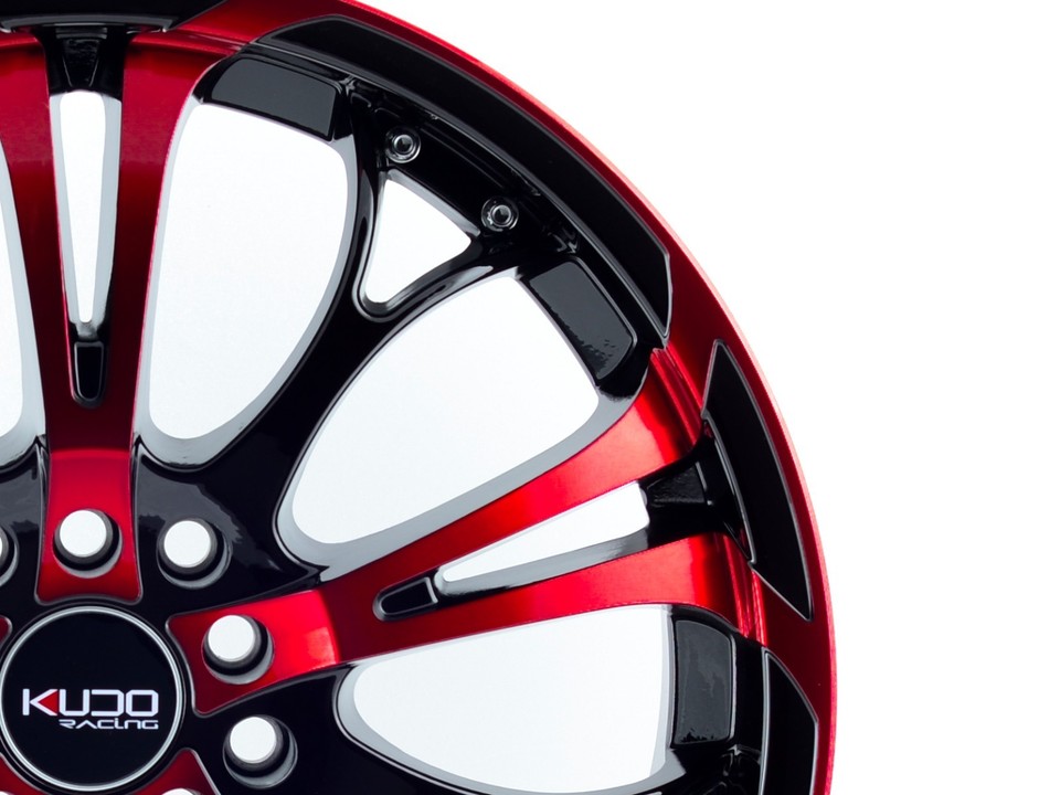 Kudo Racing Defuse 17x7 5x100 5x114.3 Black with Red Oil Face Wheels ...