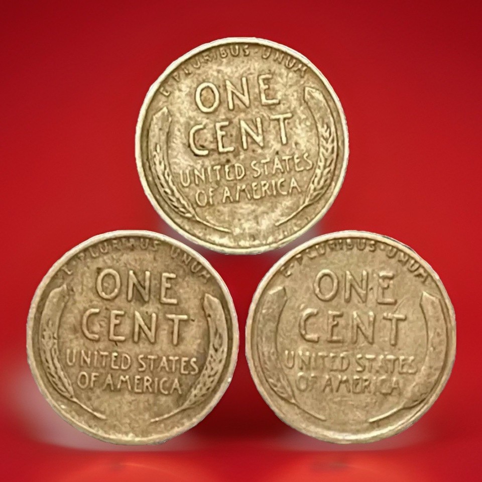 Lot of 3 1928-P 1928-D 1928-S Circulated Lincoln Wheat Cent Pennies ...
