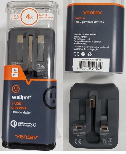 Ventev 18W / 3 Amp Wallport RQ1300 QC 3.0 TRAVEL Charging Adapter (UK ...