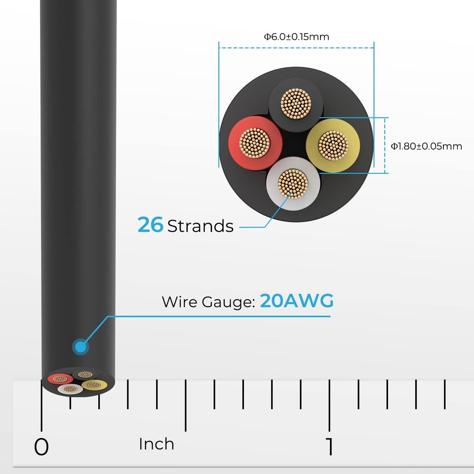 FIRMERST 20 Gauge 4 Conductor Insulated Electrical Wire for LED 500 ...