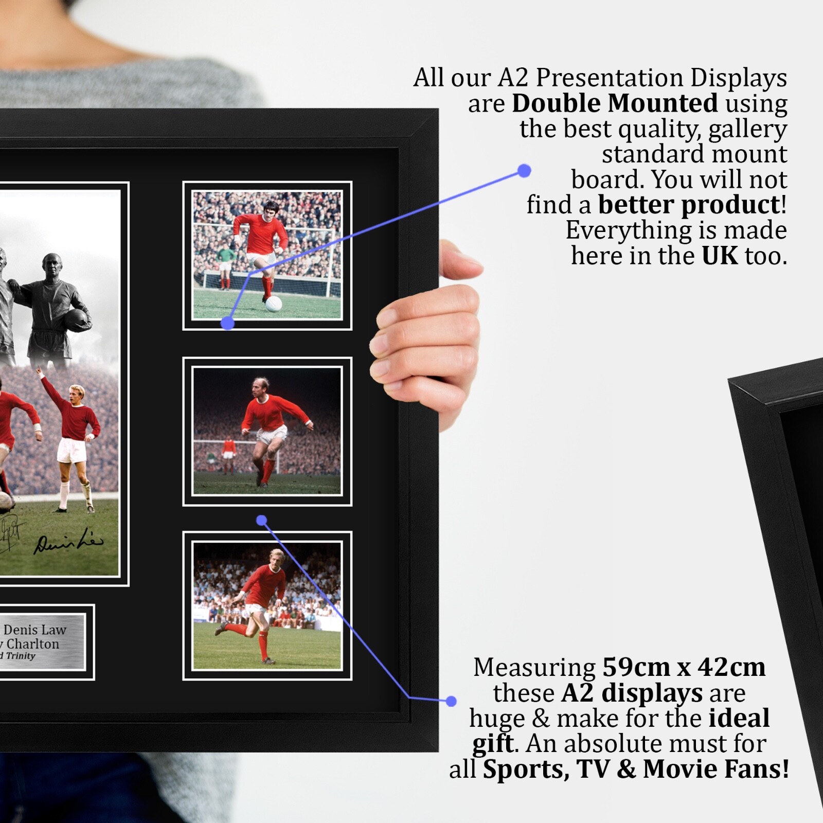 Man Utd Holy Trinity Signed Large A2 Framed Printed Autograph ...