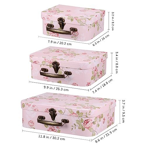 3 Pack Paperboard Suitcases Decorative Storage Box with Lids and Metal ...