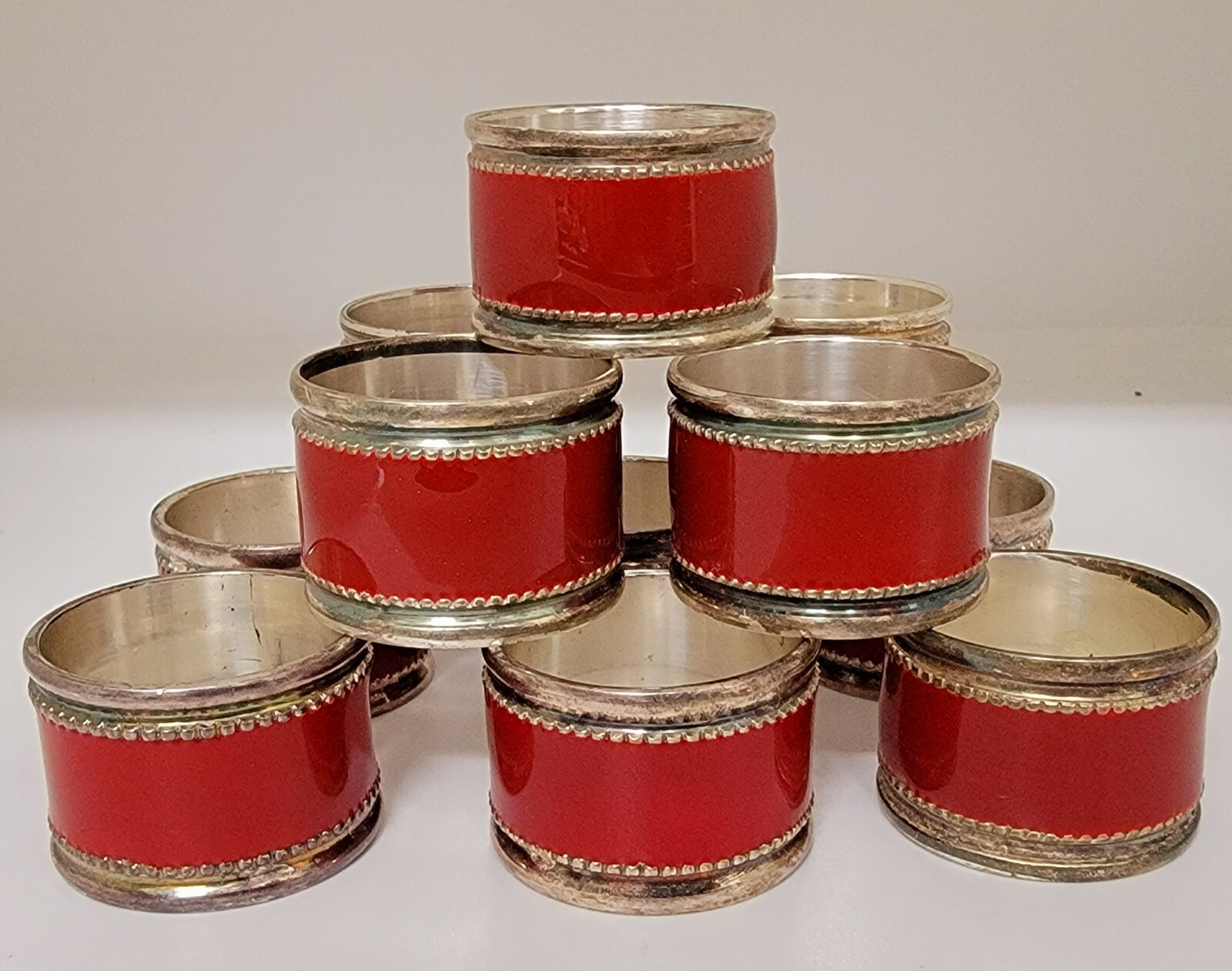 Ruby Red Enamel Silvertone Napkin Rings Set of 12 Heavy Metal 1.5 ...