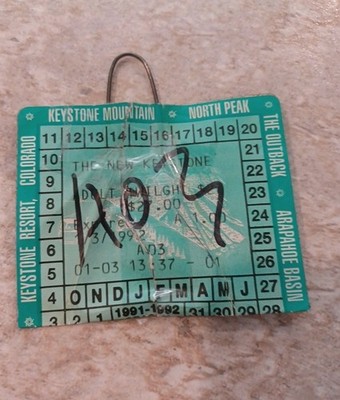 KEYSTONE/NORTH PEAK/ARAPAHOE 1/3/1992 Ski Lift Ticket COLORADO Souvenir ...