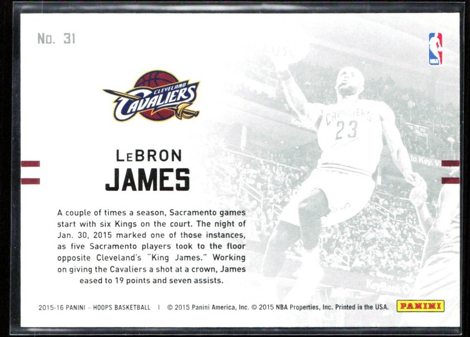 LeBron James 2015-16 Panini Hoops Lights Camera Action A #31 Cleveland ...