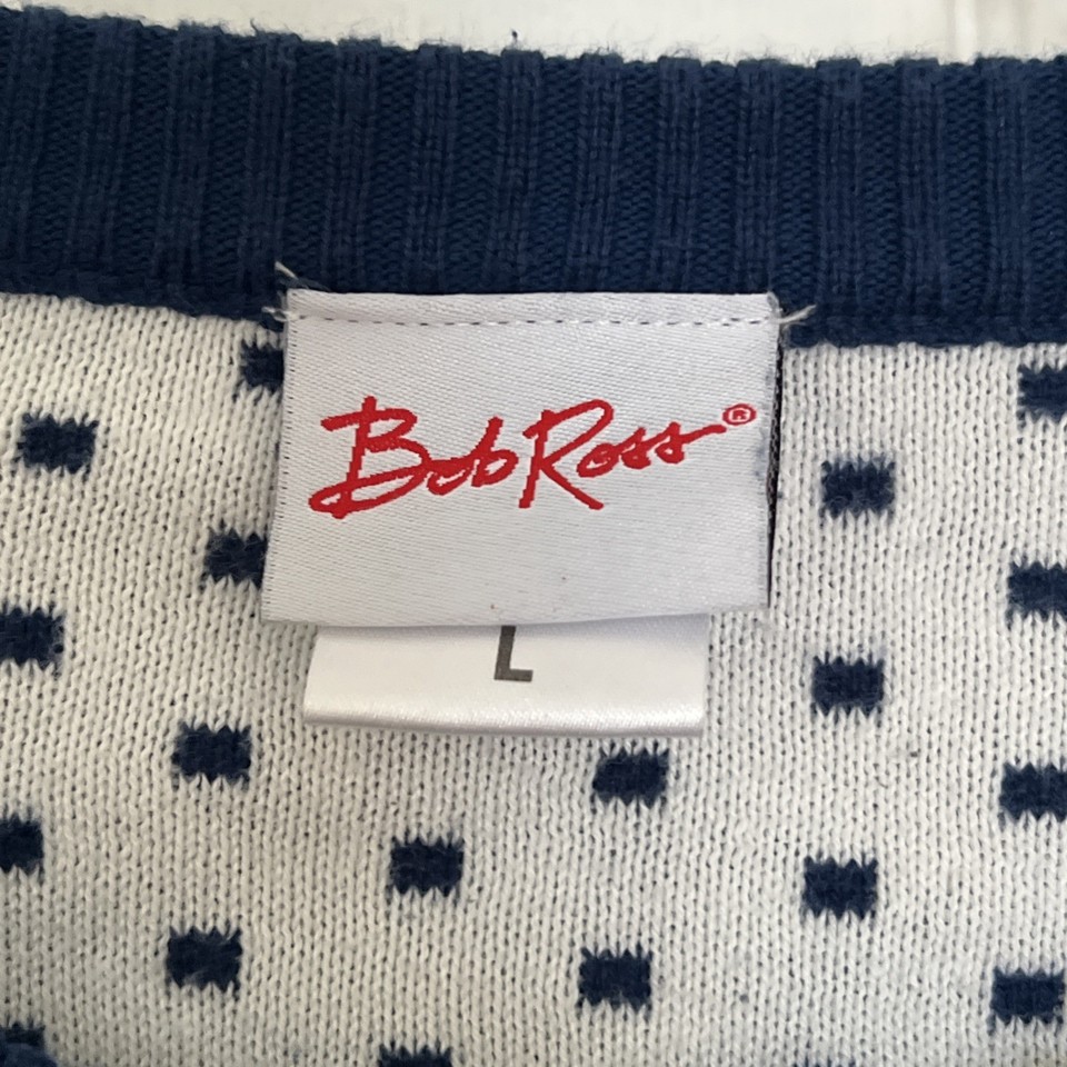 Bob Ross Happy Little Holiday Sweater Blue & White Size L Christmas ...