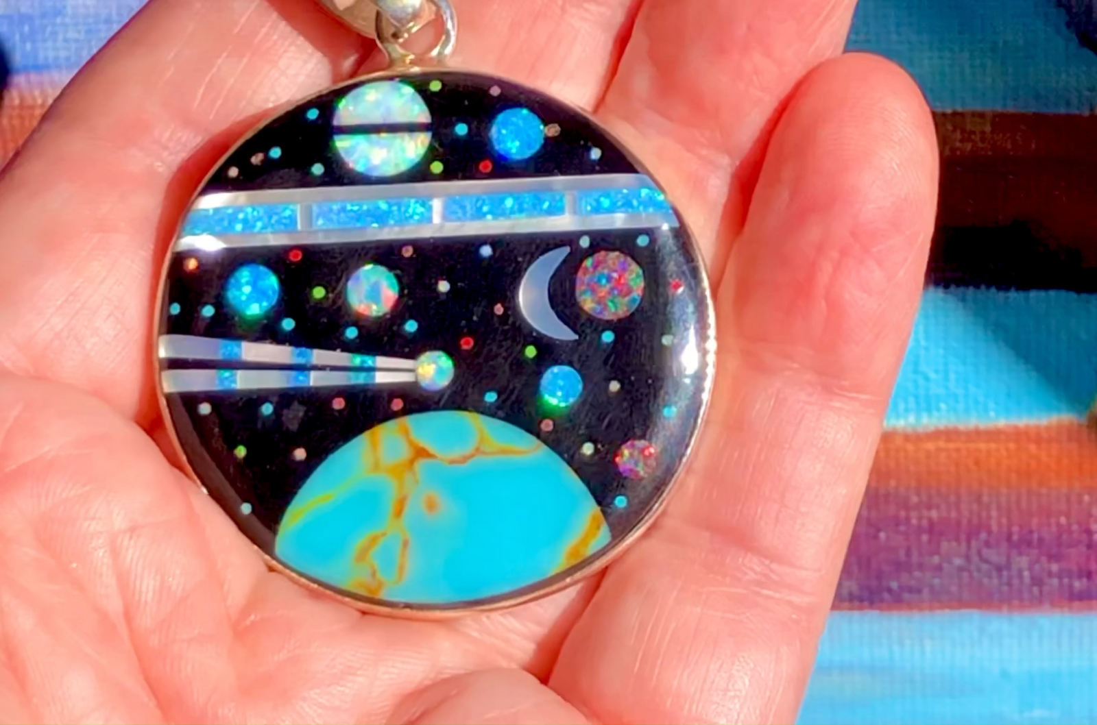 BIG! NASA Deep SPACE Red Dwarf Opal Pictorial Pendant necklace Sterling ...