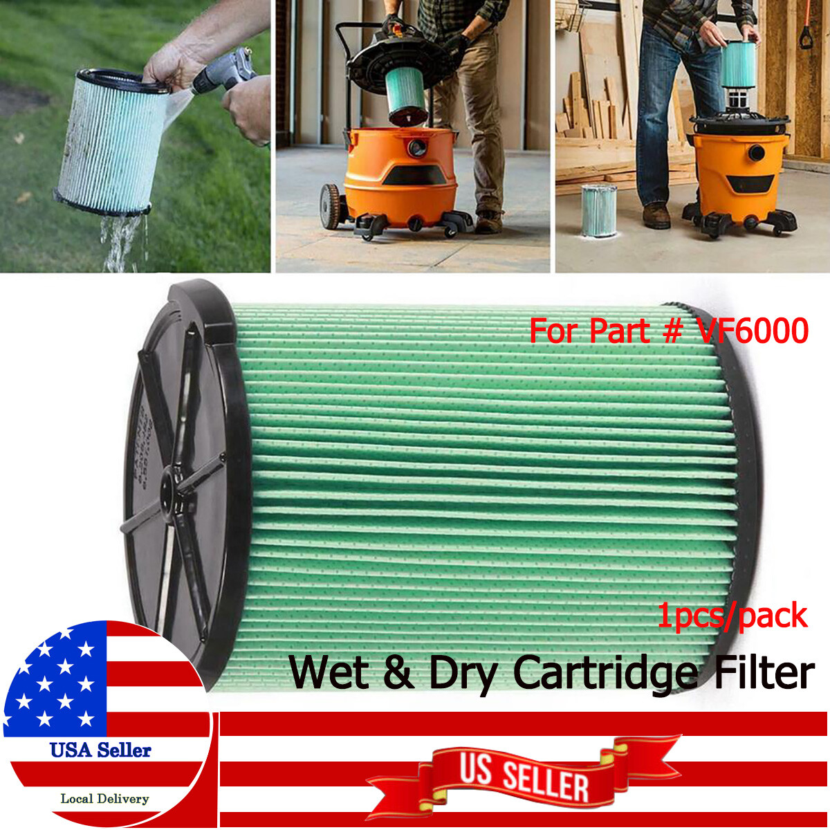 Wet&Dry Filter Cartridge for Ridgid Part # VF6000 5-Layer Pleated Paper ...