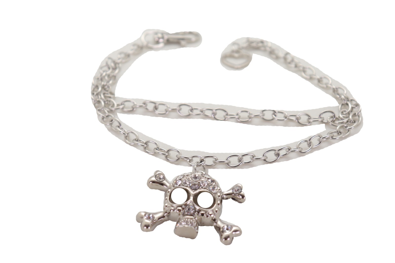 Women Silver Metal Chain Boot Bracelet Western Shoe 2PCS Skull Charm ...