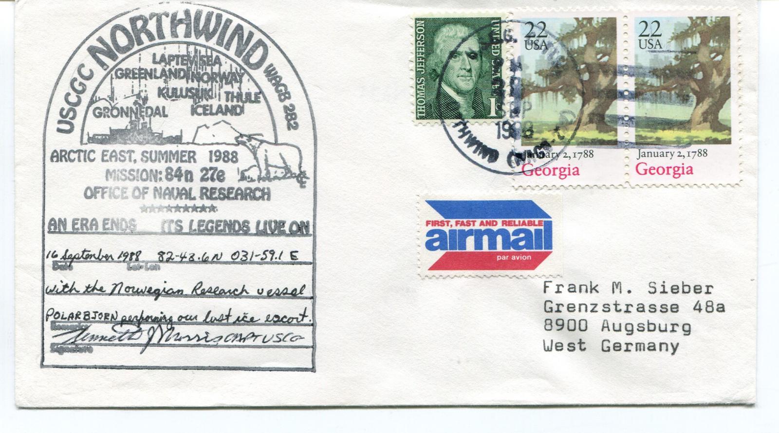 1988 USCGC Northwind WAGB-282 Naval Research Polar Arctic Cover SIGNED ...