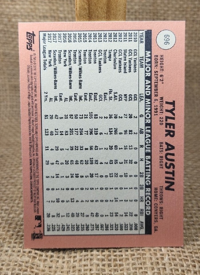 2018 Topps Heritage High Number Tyler Austin Baseball Card #696 Yankees ...
