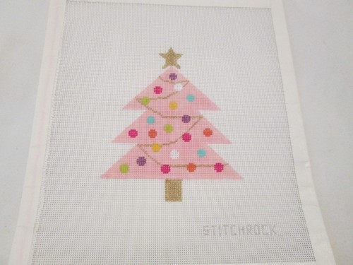 PINK TREE-STITCH ROCK-HANDPAINTED NEEDLEPOINT CANVAS | eBay