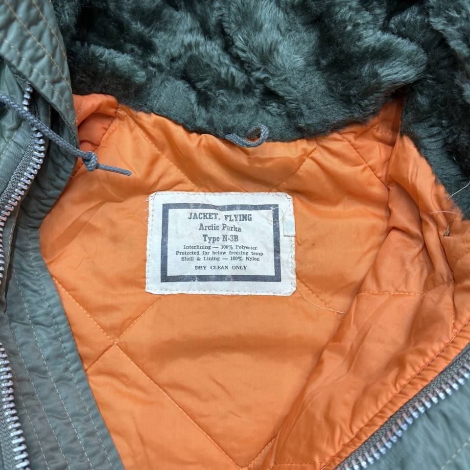 Vintage N-3B Olive Green Parka Fur Trim Hood Military Cold Weather Coat ...