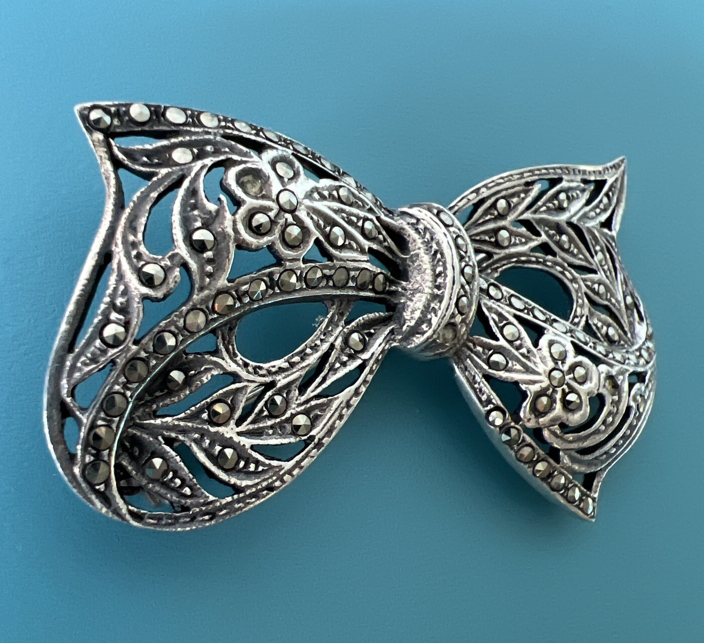Vintage Sterling Silver Marcasite Bow Brooch - 2.25” - 11.6 Grams | eBay