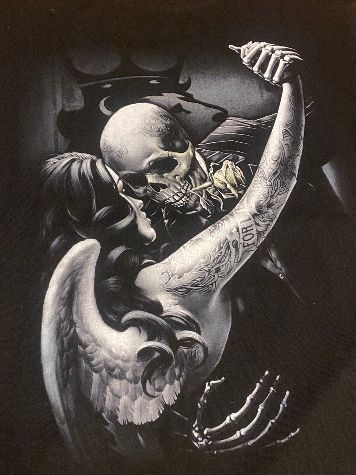 Og Abel Skeleton & Tattoo Angel Dancing Beauty T-Shir… - Gem